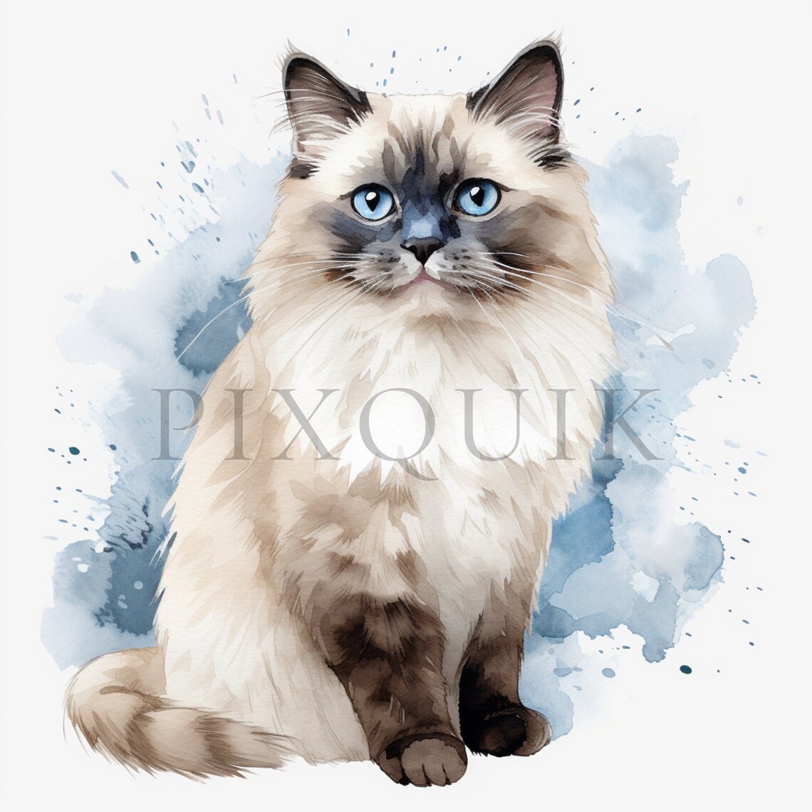 Birman Cat Watercolor Clipart | 10 Jpgs, Commercial Use (digital ...