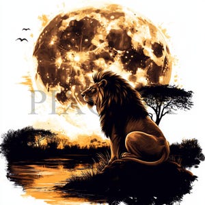 Roaring Lion Full Moon Clipart | 10 Jpg's Files and PNG | Card Making ...