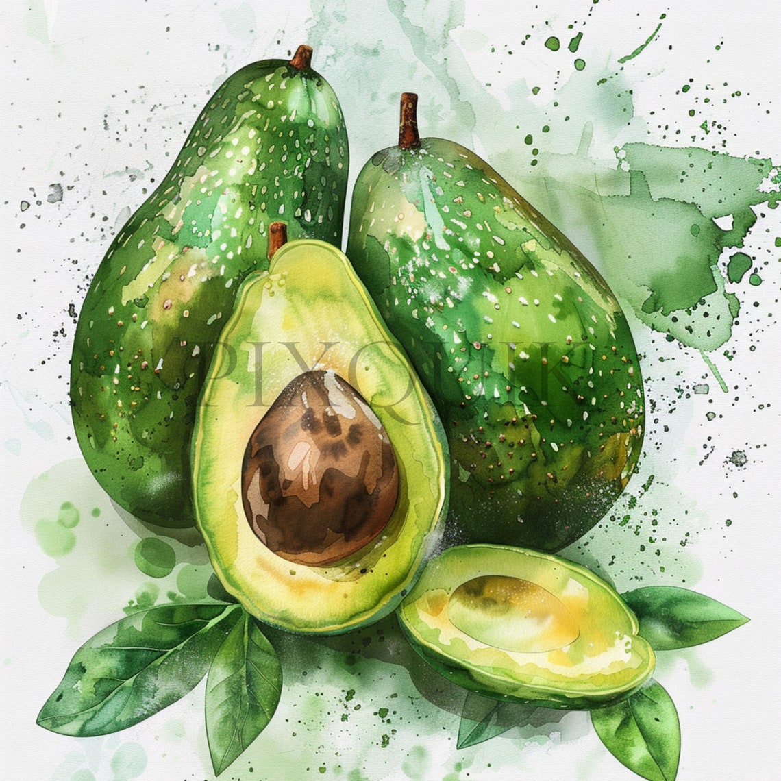 Watercolor Avocado Clipart | Splash Art, Nursery Decor (jpgs) - Etsy