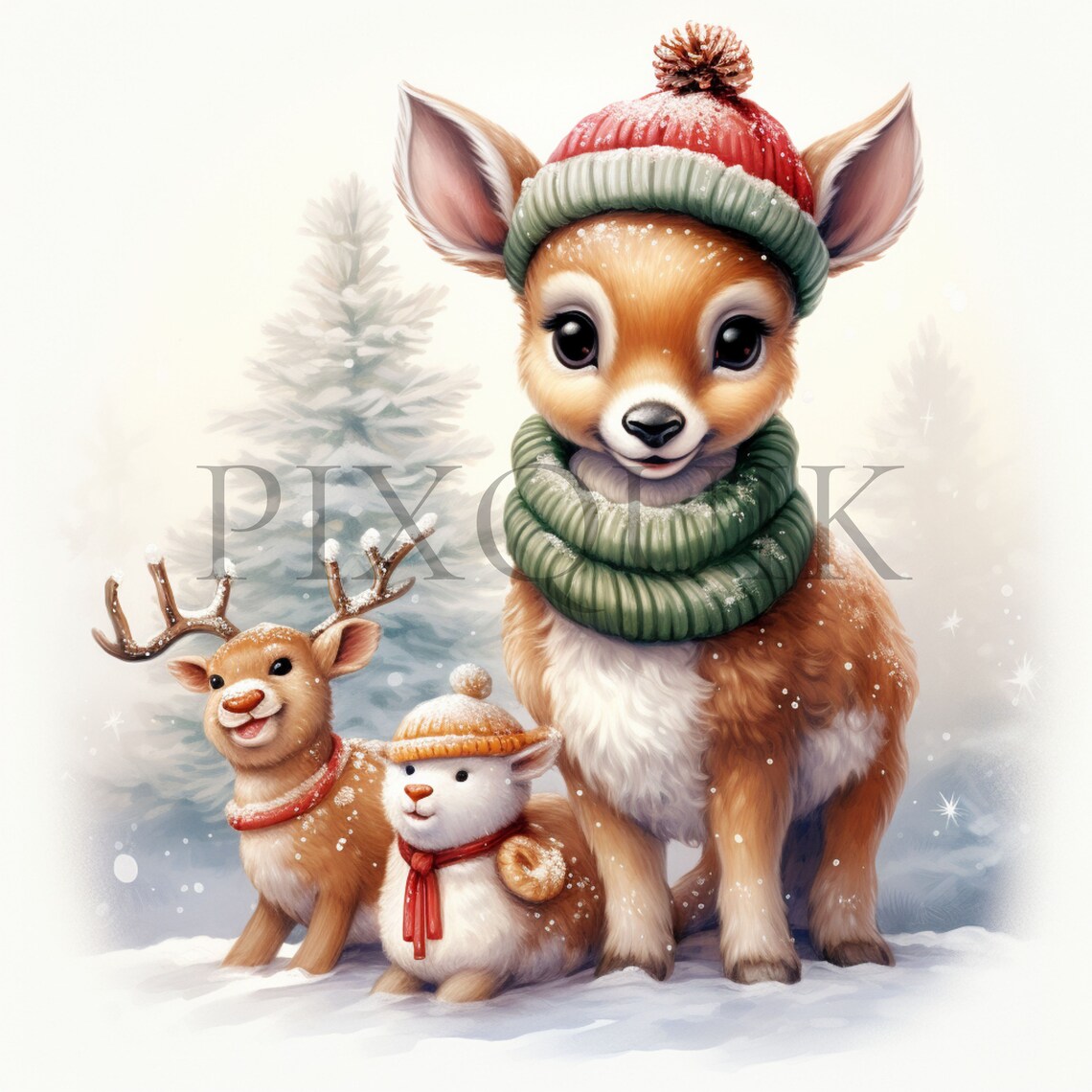 Christmas Fawn Clipart | Holiday Deer Illustration (digital Download ...