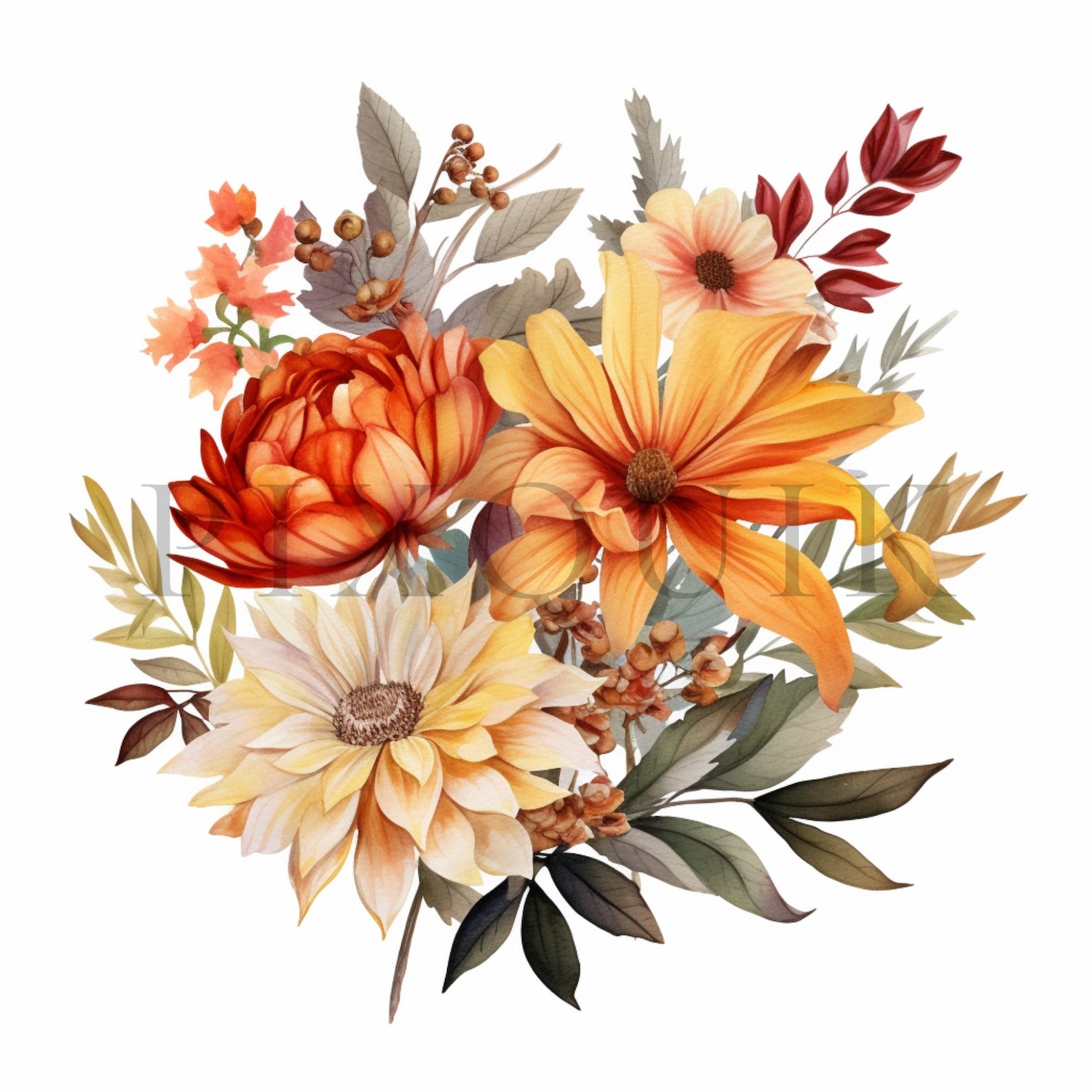 Watercolor Autumn Flowers Clipart | 10 Jpgs (digital Download) - Etsy
