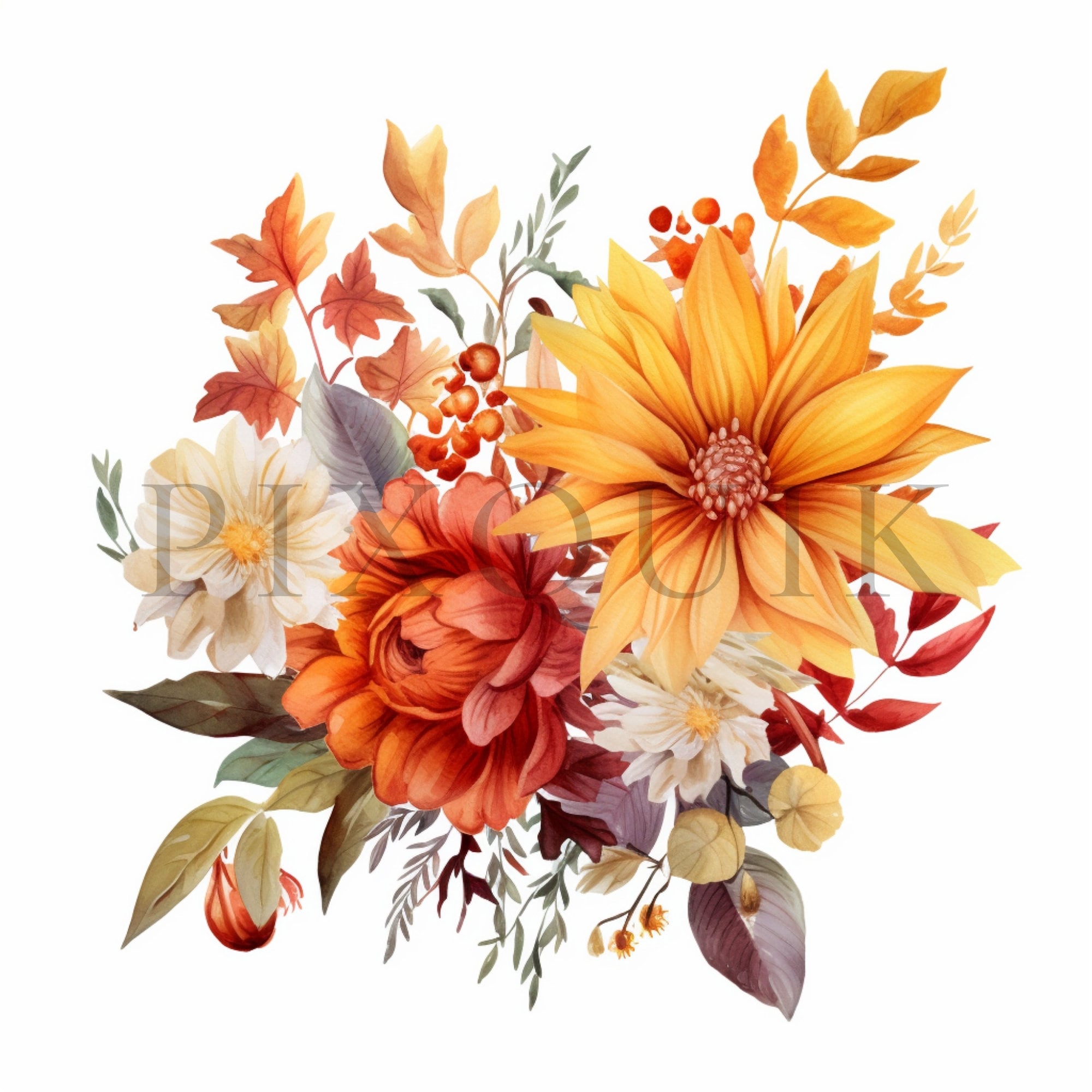 Autumn Flowers Clipart 10 High Quality Jpgs Digital Download Autumn ...