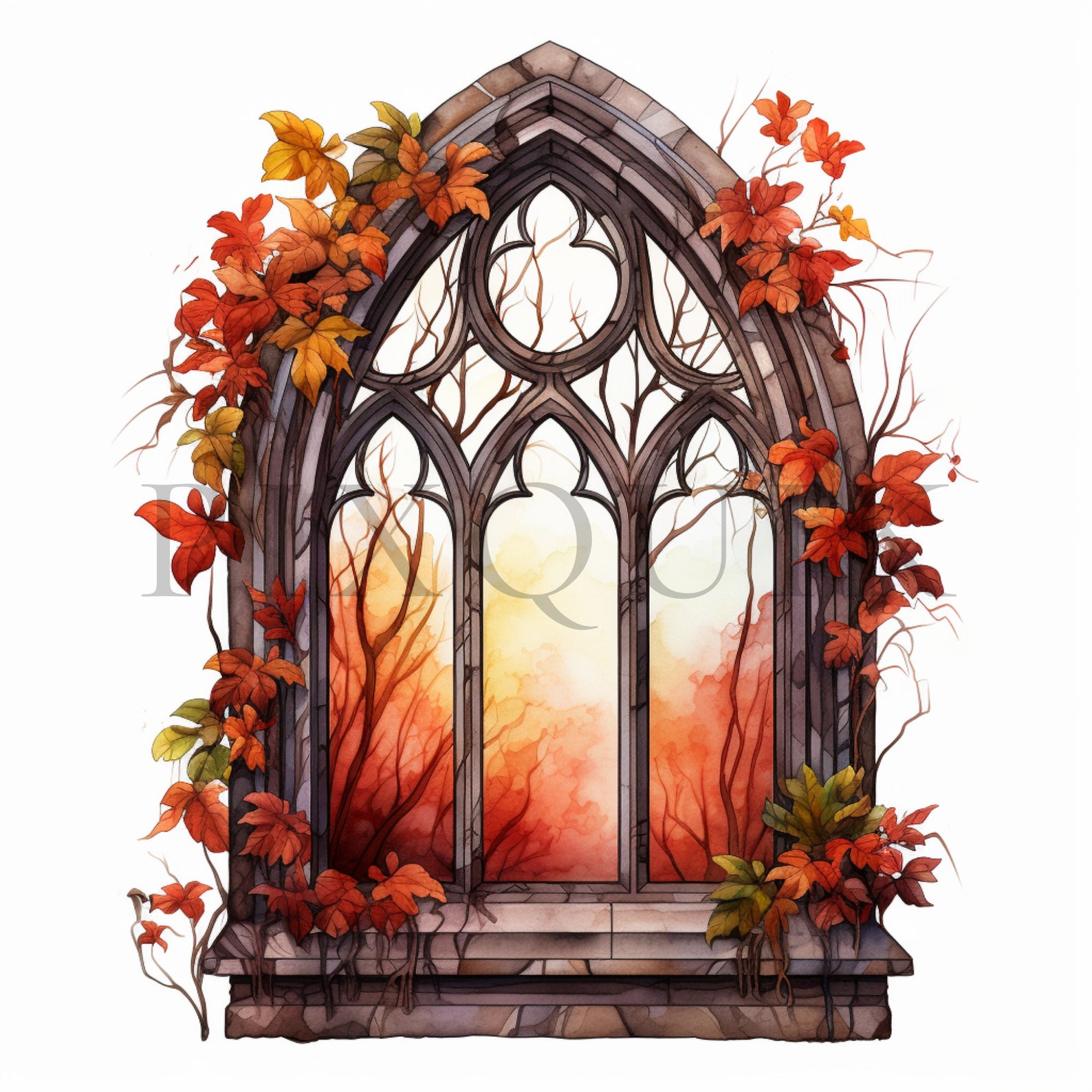 Autumn Gothic Window Clipart | 10 High Quality Jpgs | Digital Download ...
