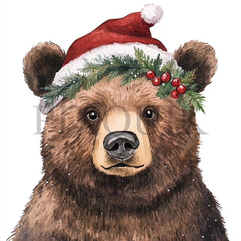 Watercolor Christmas Bear Clipart: Holiday Animal Art (JPG & PNG) - Etsy