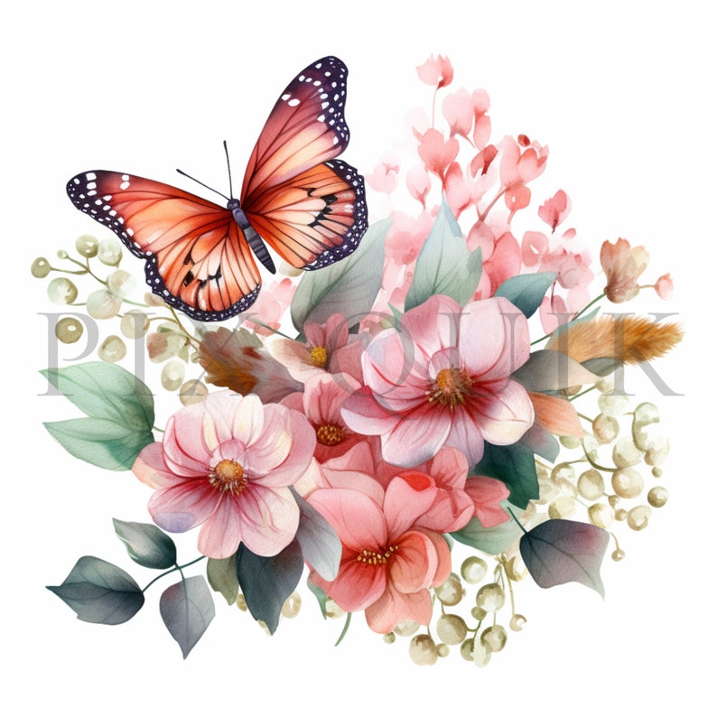 Floral Watercolor Butterfly Clipart 10 High Quality Jpgs Printable ...