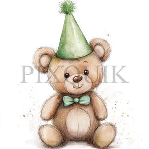 Teddy Bear With Party Hat Clipart | 10 Jpg's Files and PNG | Card ...