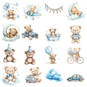 Blue Teddy Bear Clipart Bundle | 160+ Jpg's AND PNG Files | Card Making ...