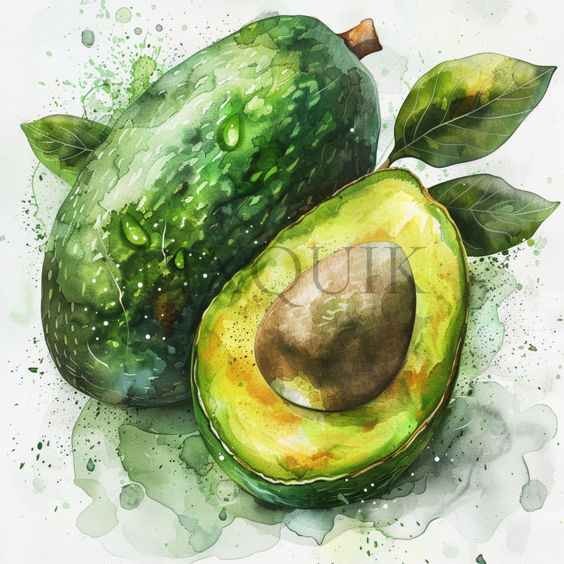 Watercolor Avocado Clipart | Splash Art, Nursery Decor (jpgs) - Etsy