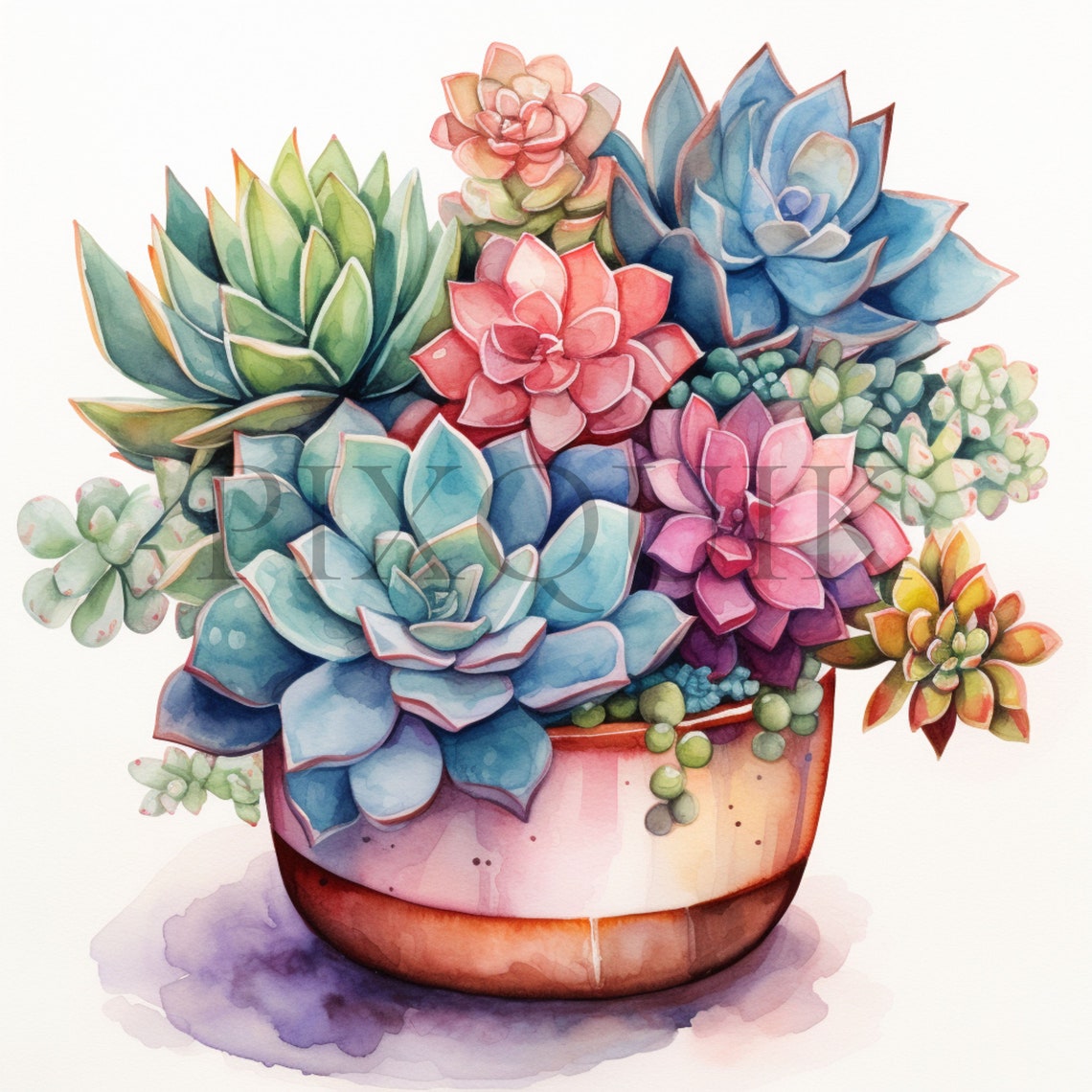 Potted Succulent Clipart | Watercolor Style, High-resolution (digital ...