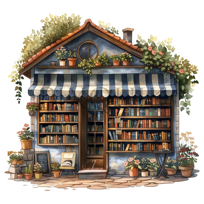 Watercolor Cute Bookstore Clipart 10 High Quality Jpgs Book Lover ...