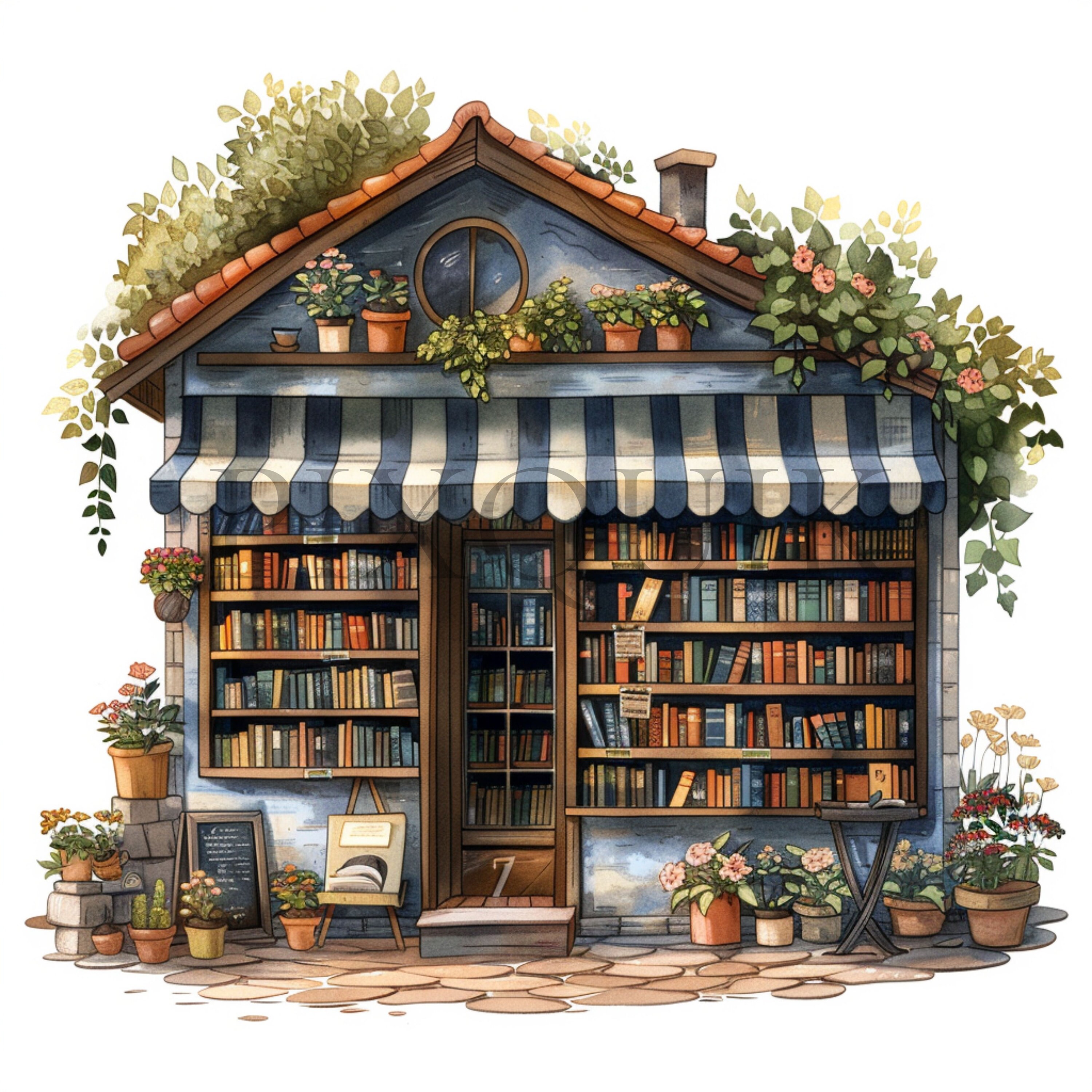 Watercolor Cute Bookstore Clipart 10 High Quality Jpgs Book Lover ...