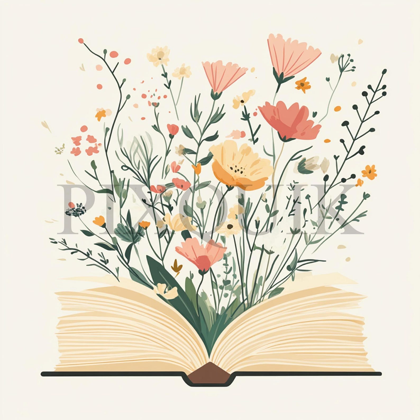 Floral Open Book Clipart: Vintage Watercolor Illustration (JPG & PNG ...