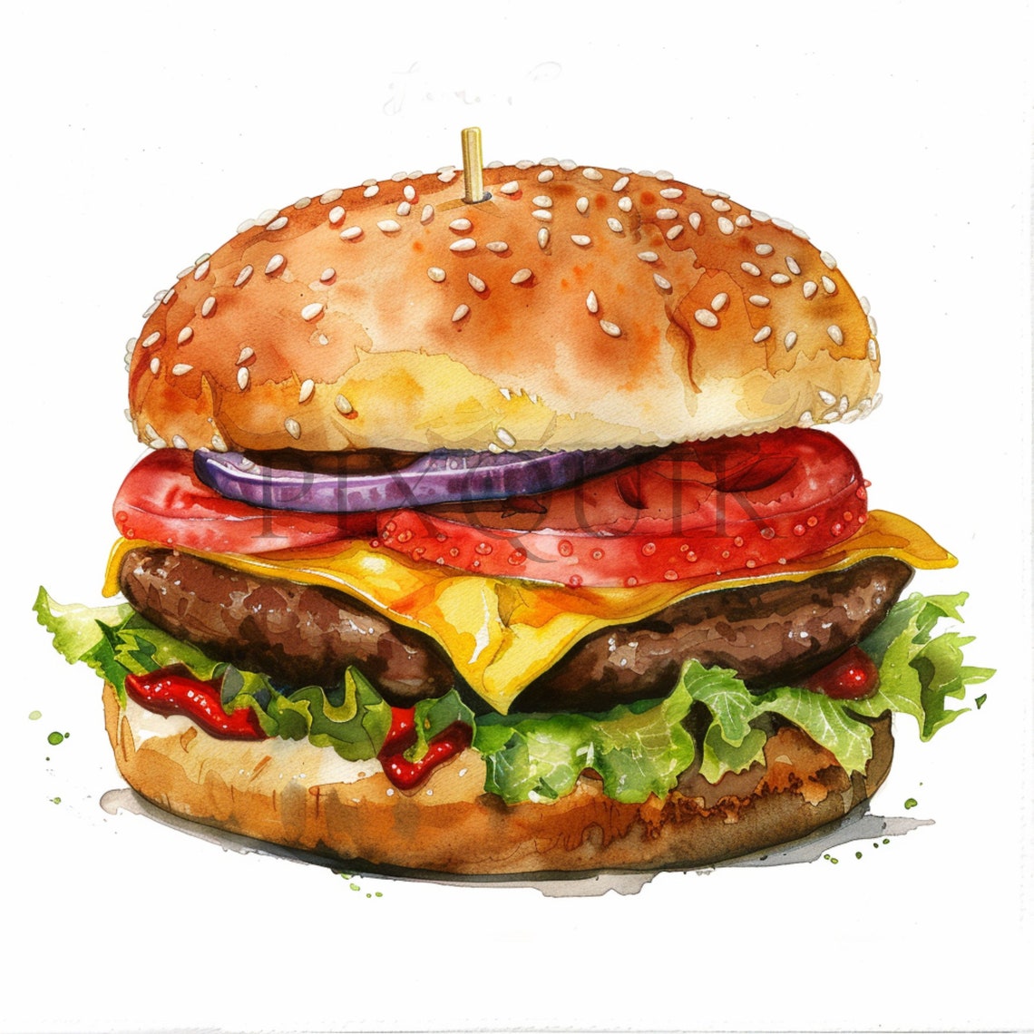 Watercolor Tasty Hamburger Clipart 10 High Quality Jpgs Fast Food ...