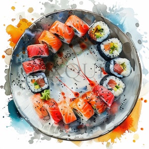 Watercolor Sushi Clipart | Japanese Food Illustrations (10 Jpgs) - Etsy