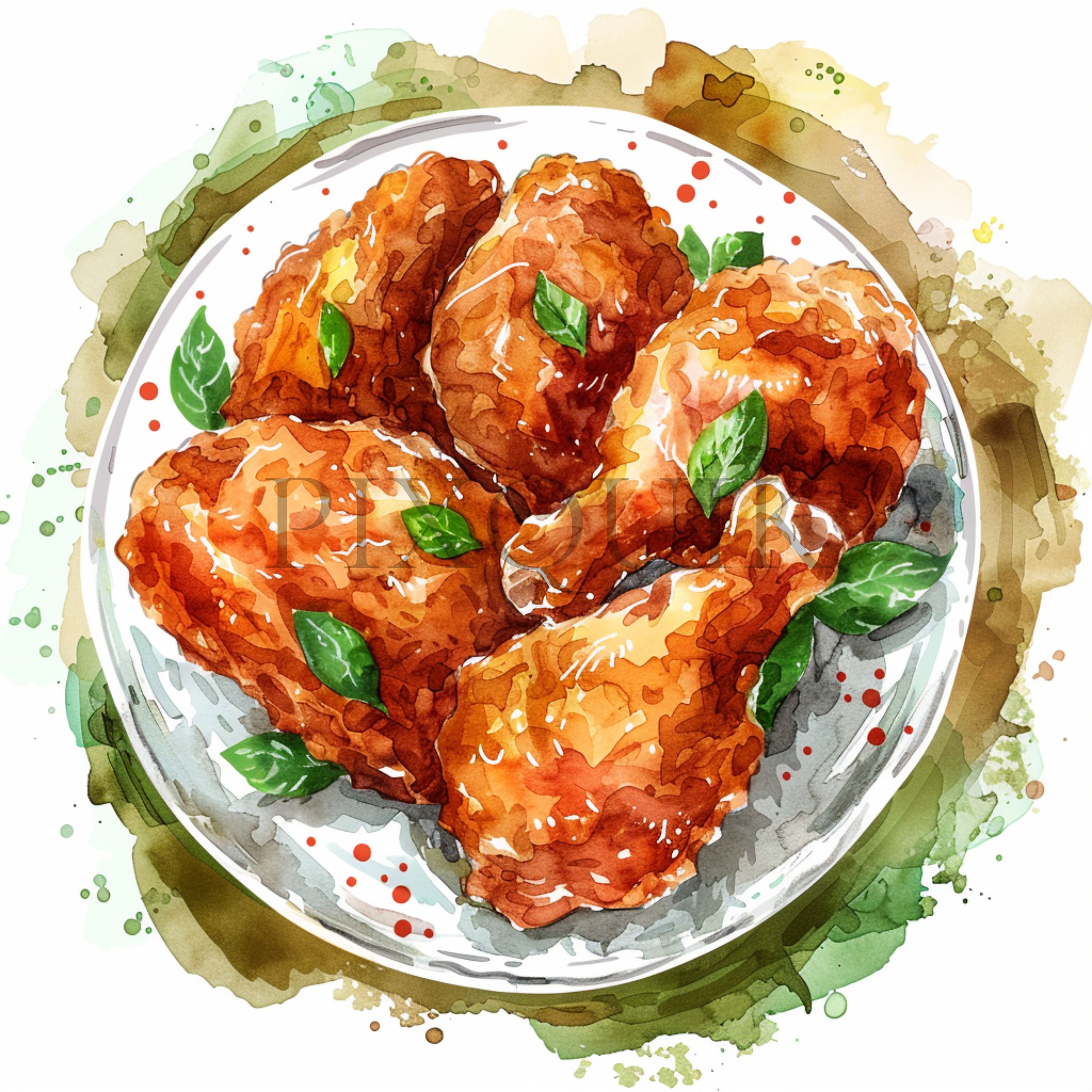 Watercolor Fried Chicken Clipart | Food Graphics (jpgs) - Etsy