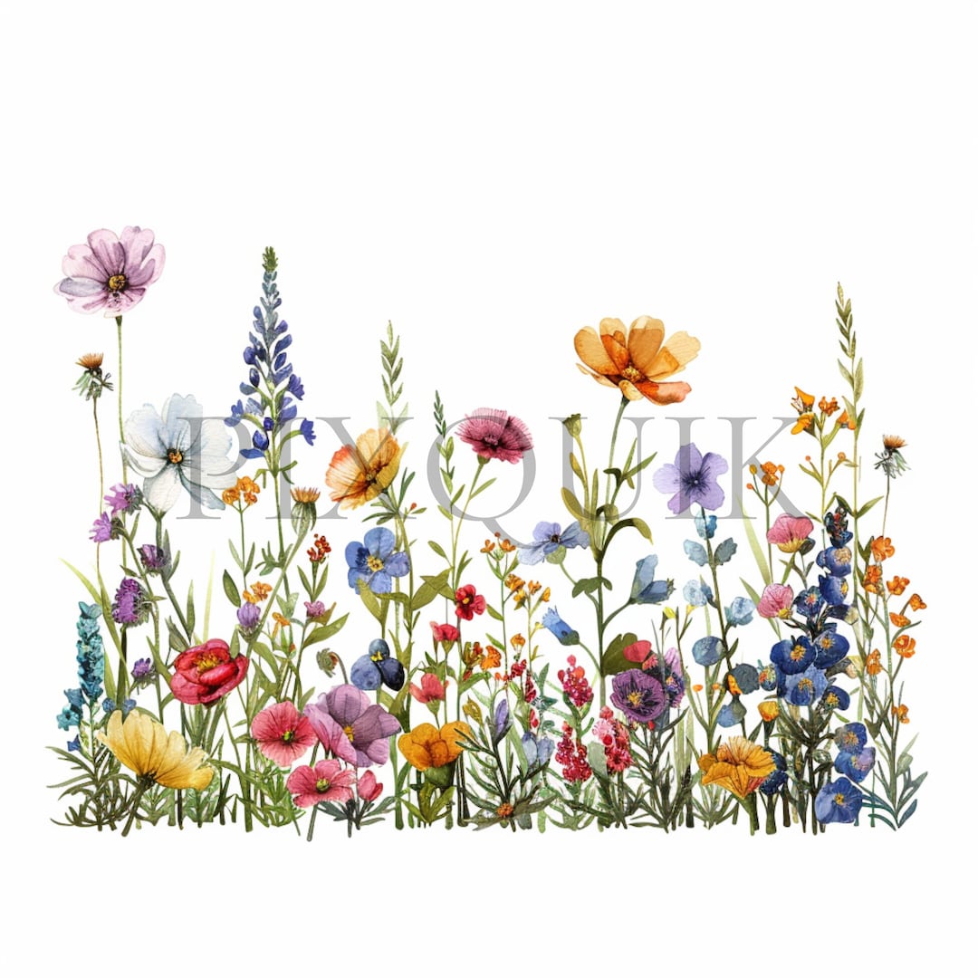 Wildflower Border Clipart | High-resolution Floral Jpgs (digital ...