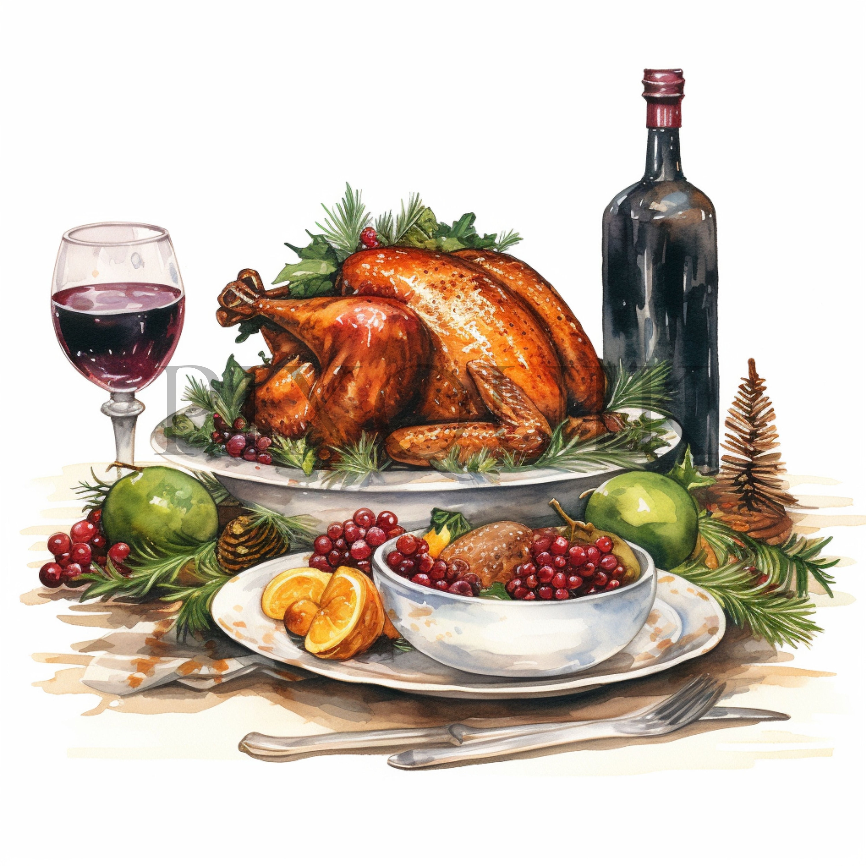Christmas Dinner Clipart | Holiday Food Illustrations (digital Download ...