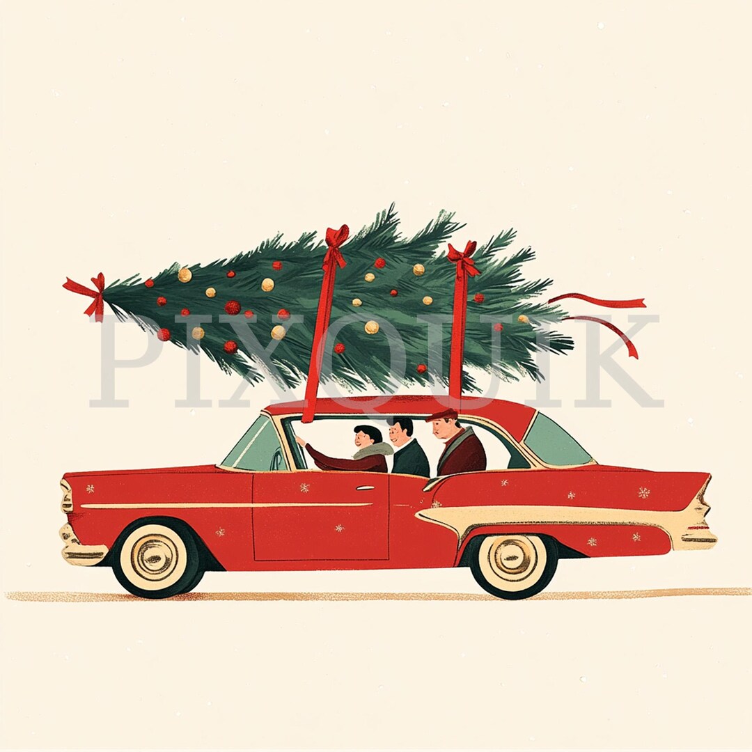 Vintage Christmas Car Holiday Retro Clipart | 10 PNG Files | Card ...