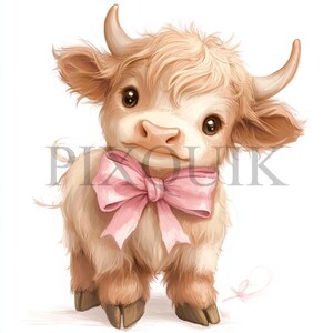 Baby Cow Watercolor Clipart: Pink Bow, Farm Animal (JPG & PNG) - Etsy