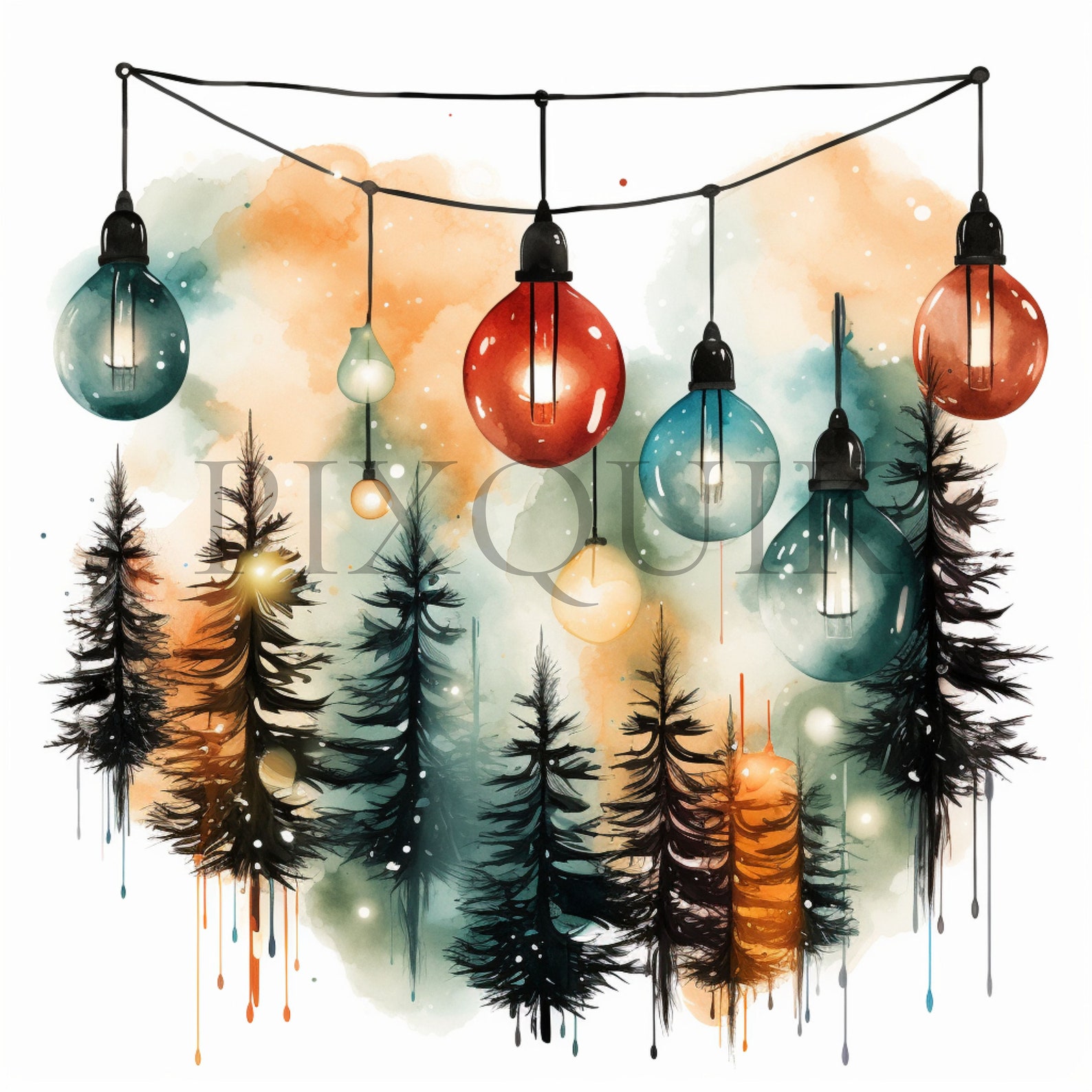 Festive Holiday Lights Clipart | Christmas Town Illustration (digital ...