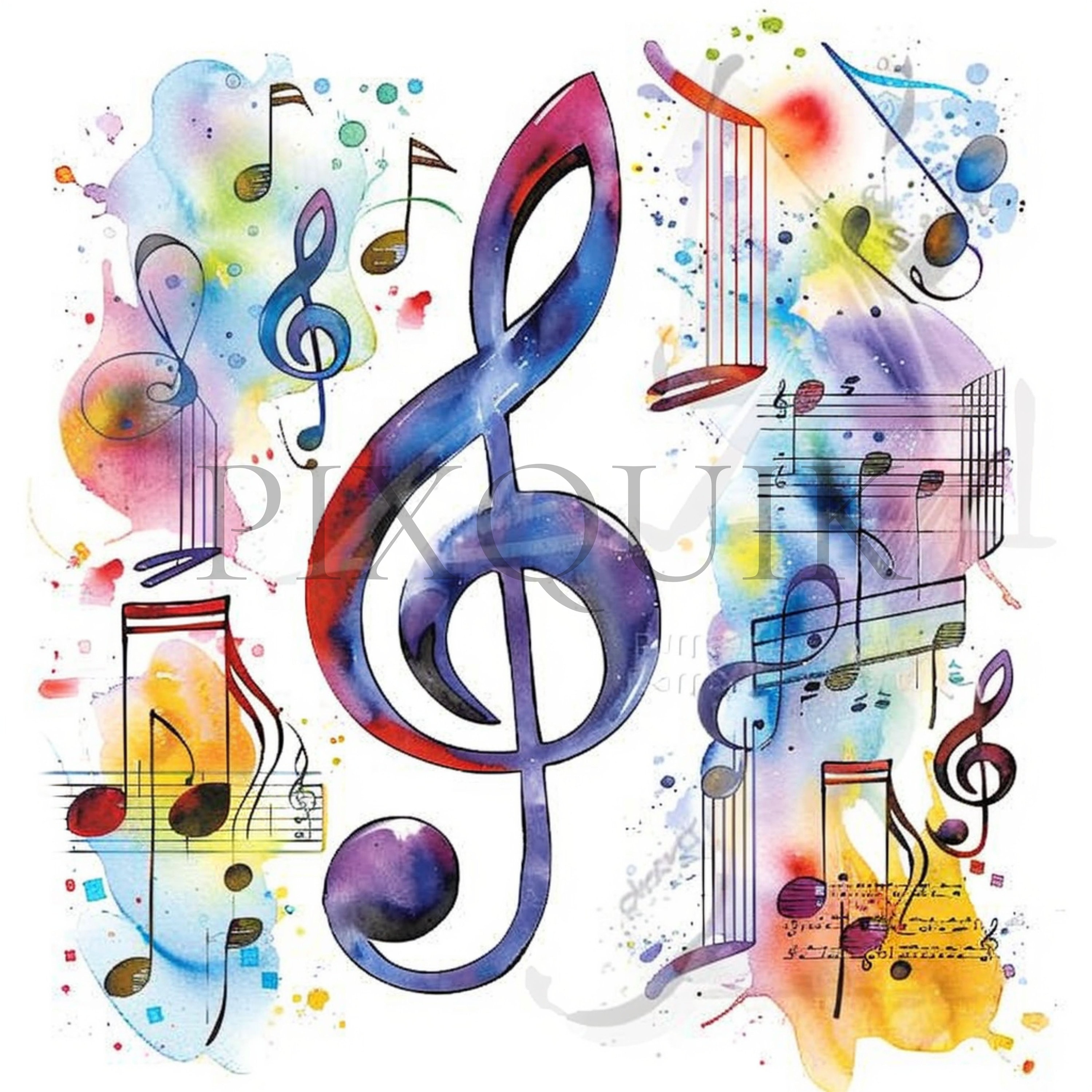 Watercolor Music Notes Clipart 10 High Quality Jpgs Digital Download ...
