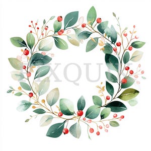 Watercolor Christmas Wreath Clipart: Bohemian Green Tones (PNG Files ...