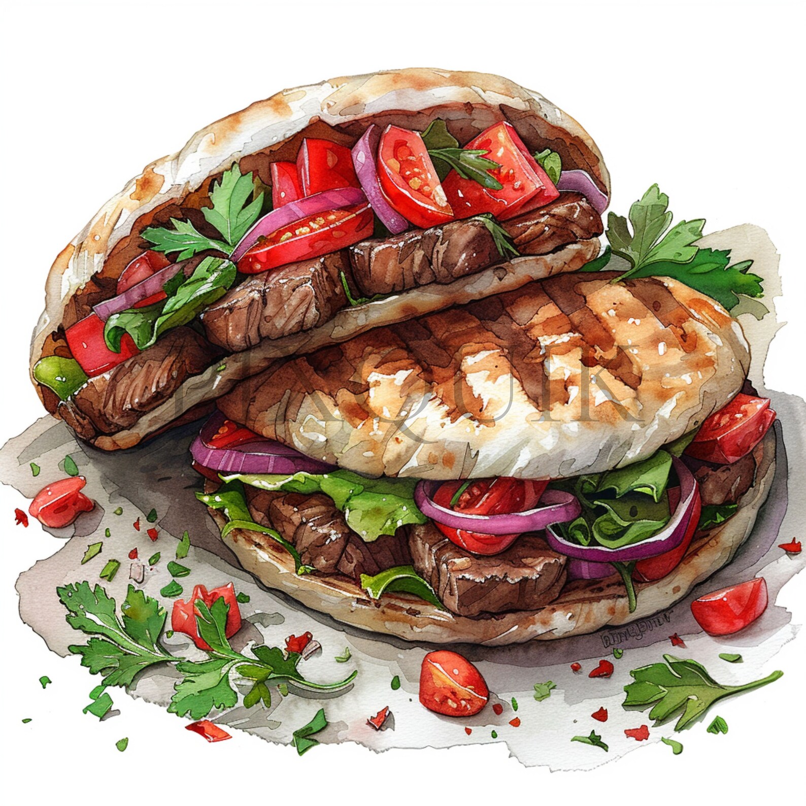 Watercolor Gyros Clipart 10 High-quality Jpgs Food Culture Gyros ...