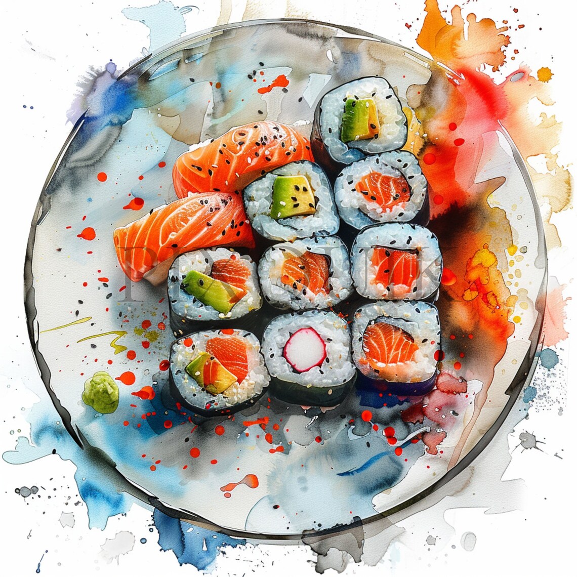 Watercolor Sushi Clipart | Japanese Food Illustrations (10 Jpgs) - Etsy