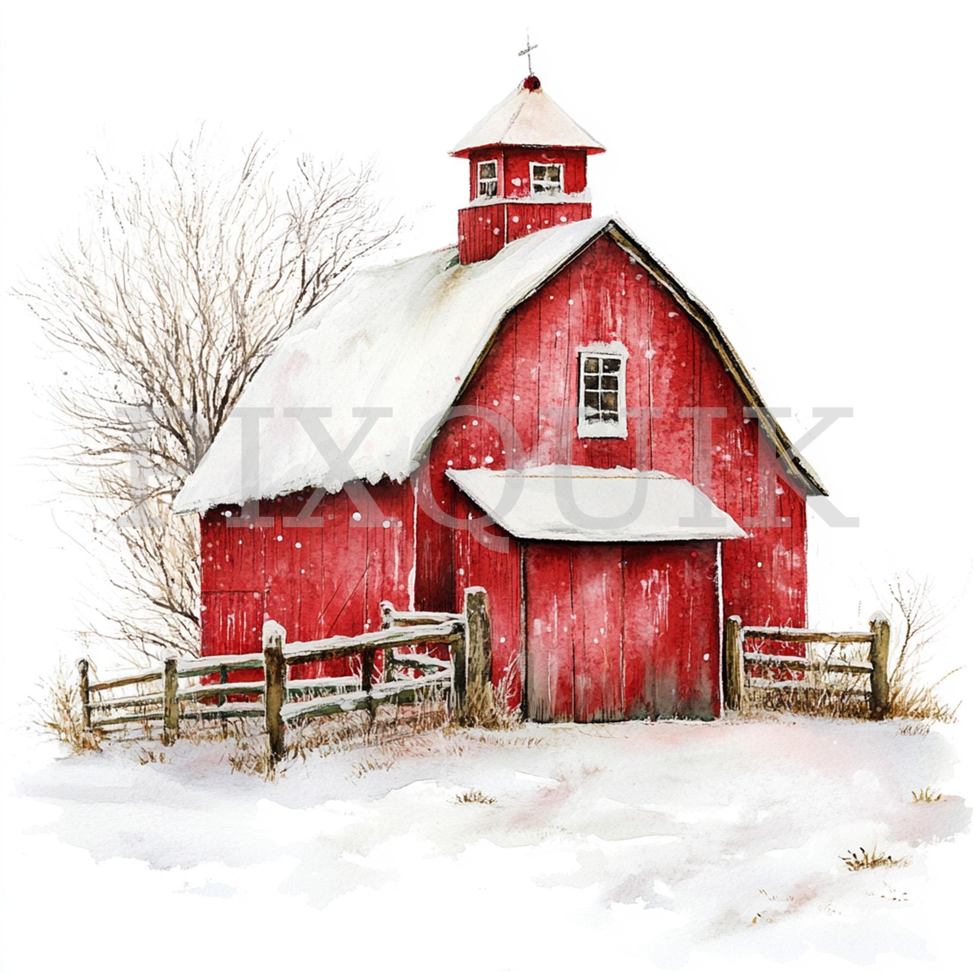 Watercolor Christmas Barn Clipart | Farmhouse Holiday Art (digital ...