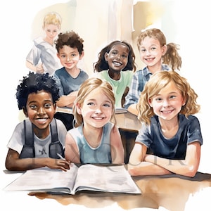 Watercolor Student Clipart: Diverse Learning Images (digital Download ...