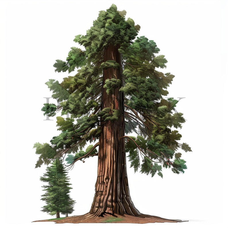 Watercolor Redwood Tree Clipart 10 High Quality Jpgs Big Tree Graphics ...