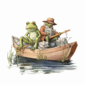 Frog and Toad Fishing Clipart: Whimsical Animal Art (digital Download ...