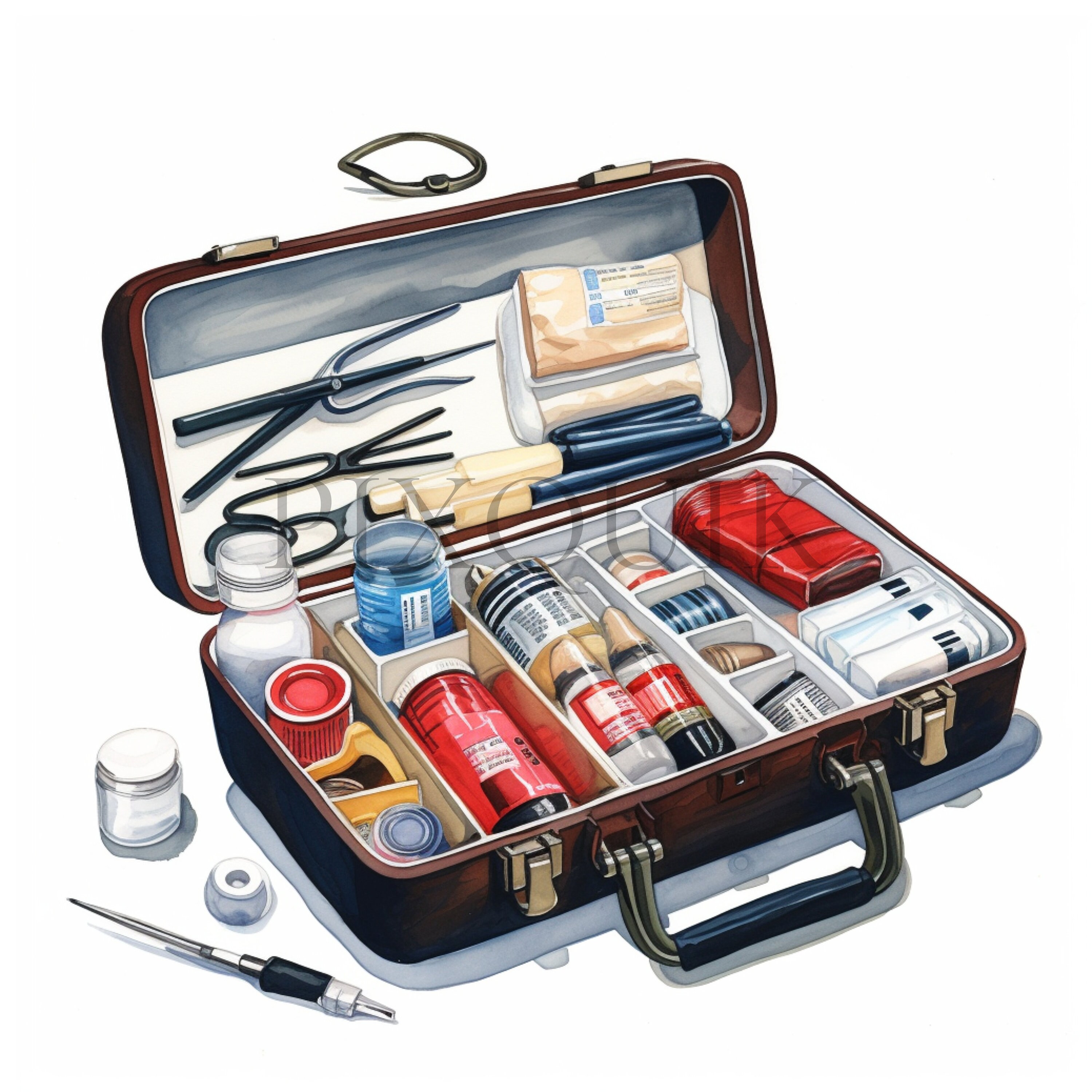 Watercolor Medical Kit Clipart 10 High-quality Jpgs Instant Digital ...