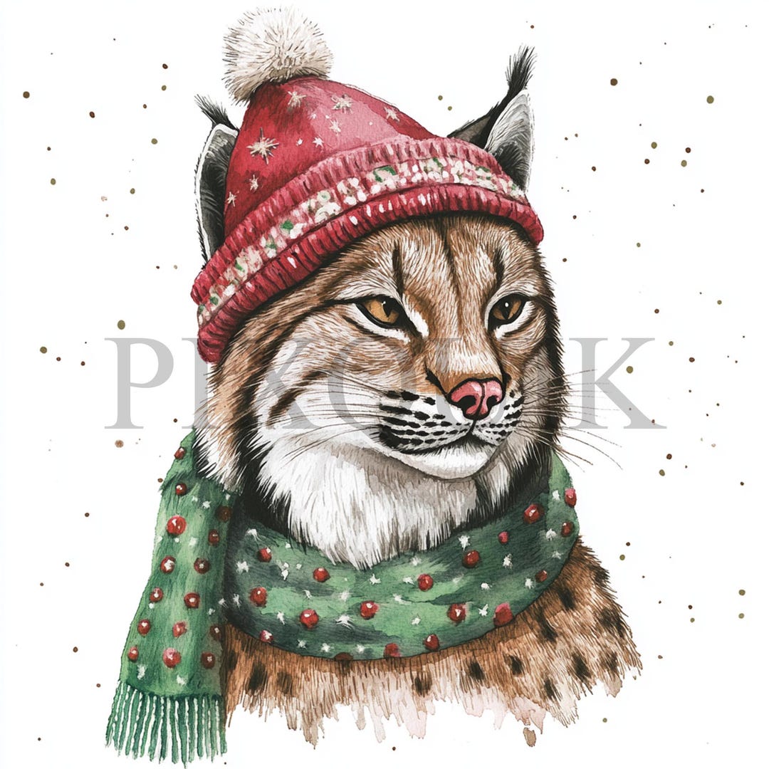 Lynx With Christmas Hat Clipart | 10 Jpg's and PNG Files | Card Making ...