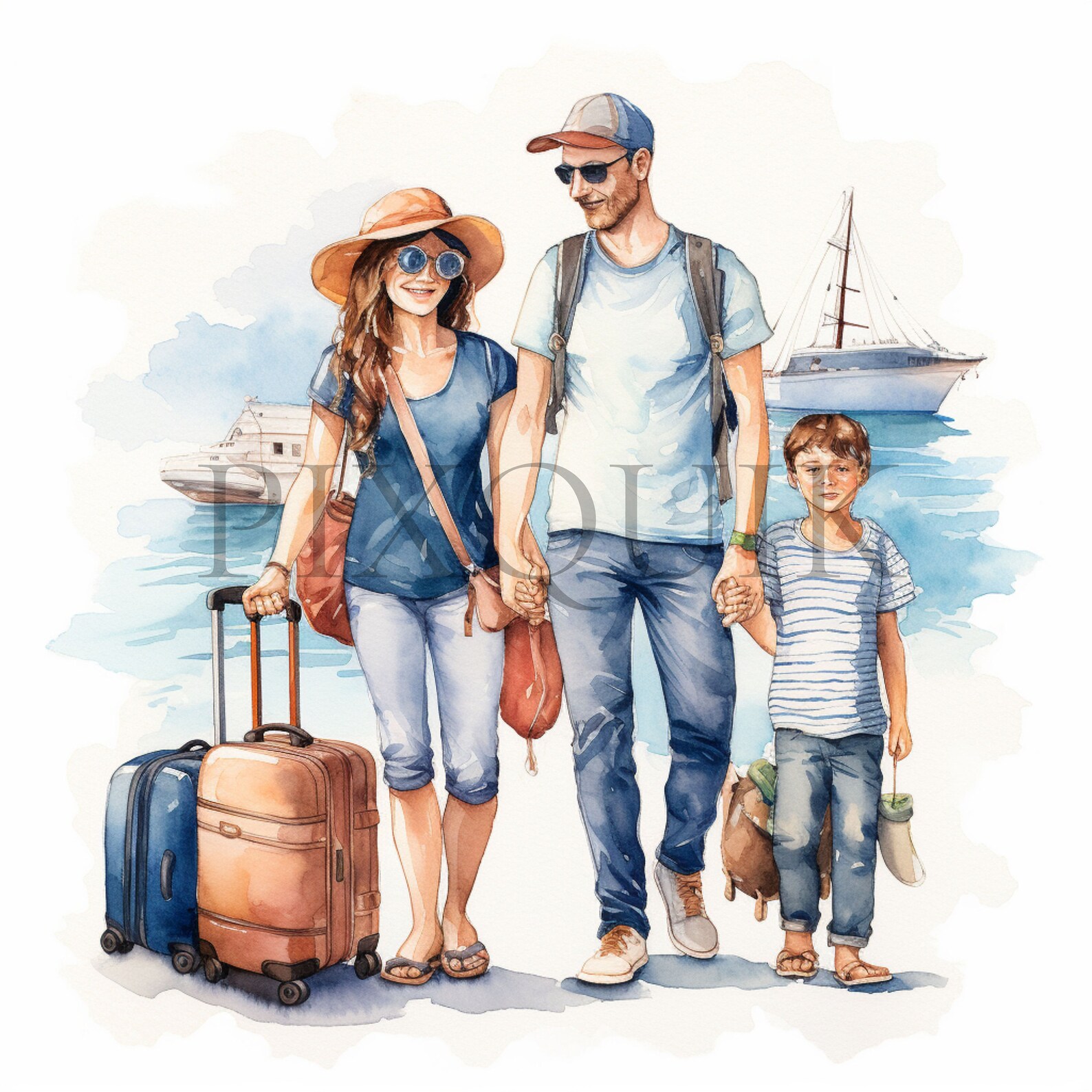 Family Travel Clipart | Watercolor Vacation Art (digital Download) - Etsy