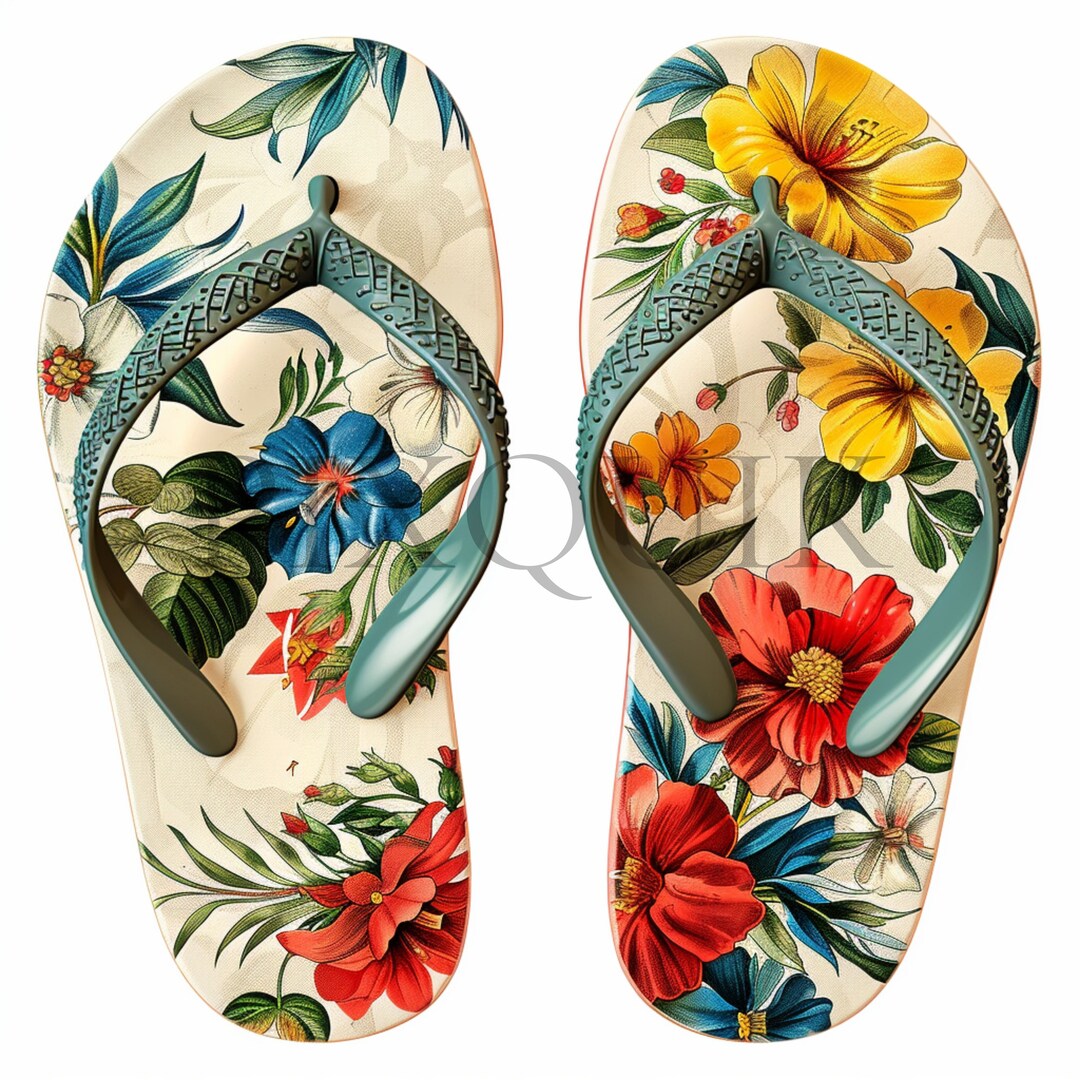 Floral Flip Flops Clipart | Summer JPG Graphics (digital Download) - Etsy