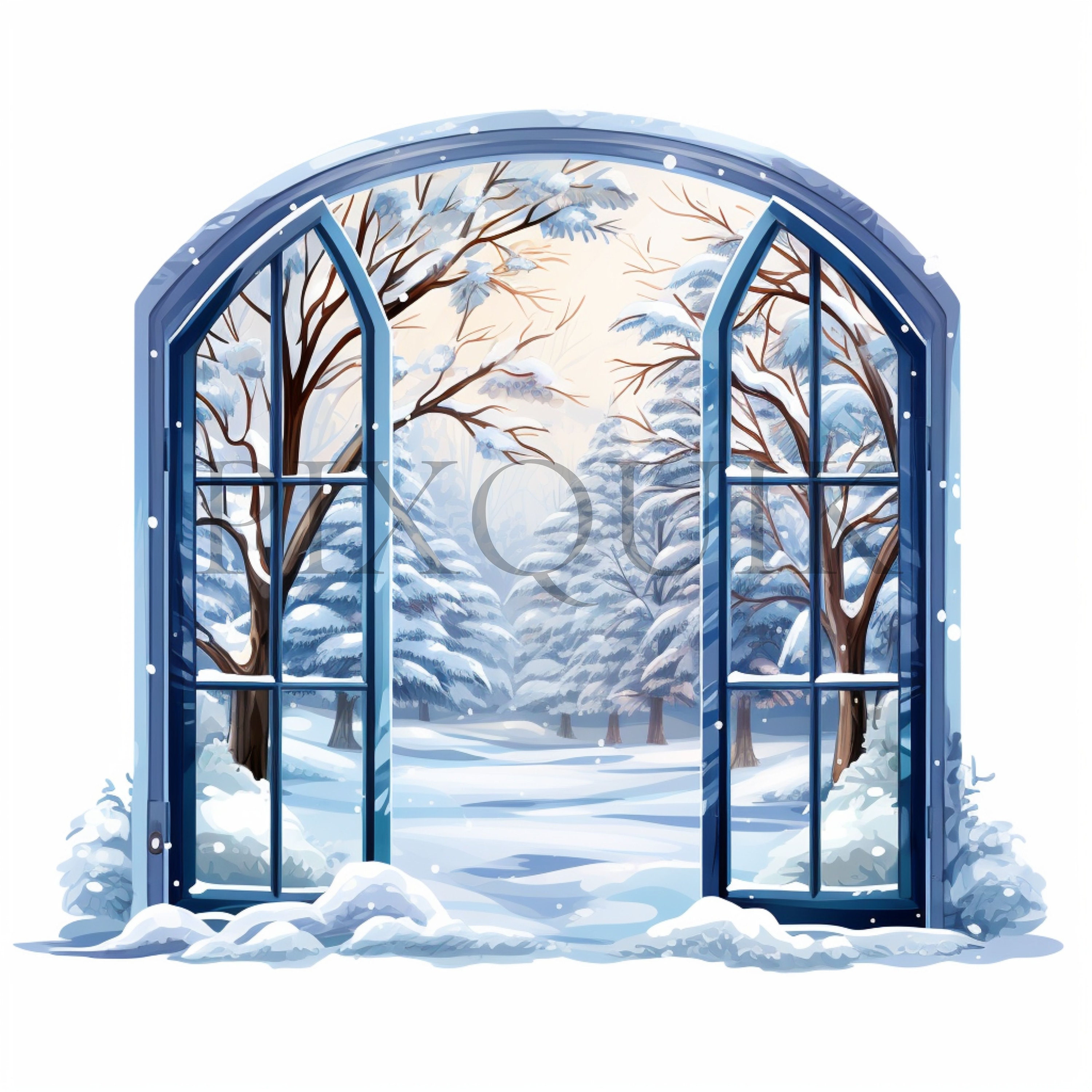 Winter Window Clipart | Snowy Holiday Art, Cozy Illustration (JPG ...