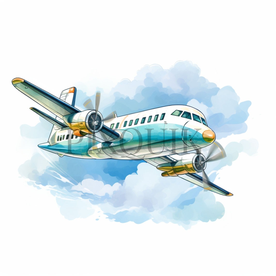 Watercolor Airplane Clipart – Aviation Art, Aircraft Illustration (jpgs ...