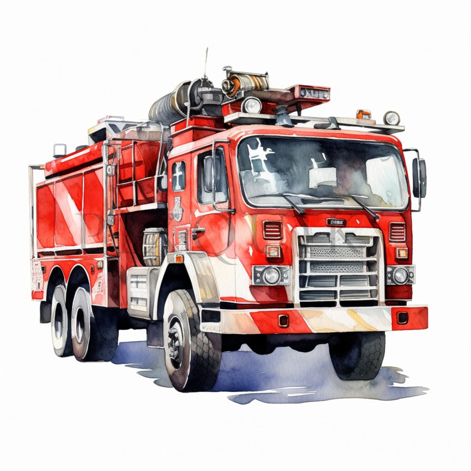 Watercolor Fire Truck Clipart | 10 High Quality Jpgs | Digital Download ...
