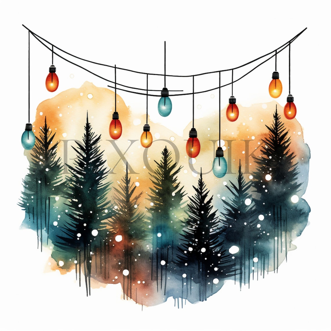 Festive Holiday Lights Clipart | Christmas Town Illustration (digital ...