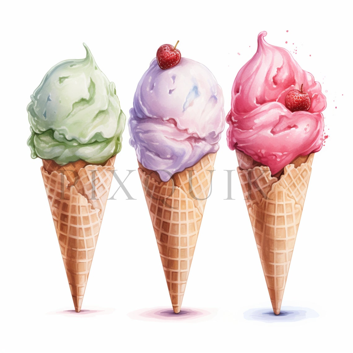 Watercolor Ice Cream Clipart 10 High Quality Jpgs Digital Download Ice ...