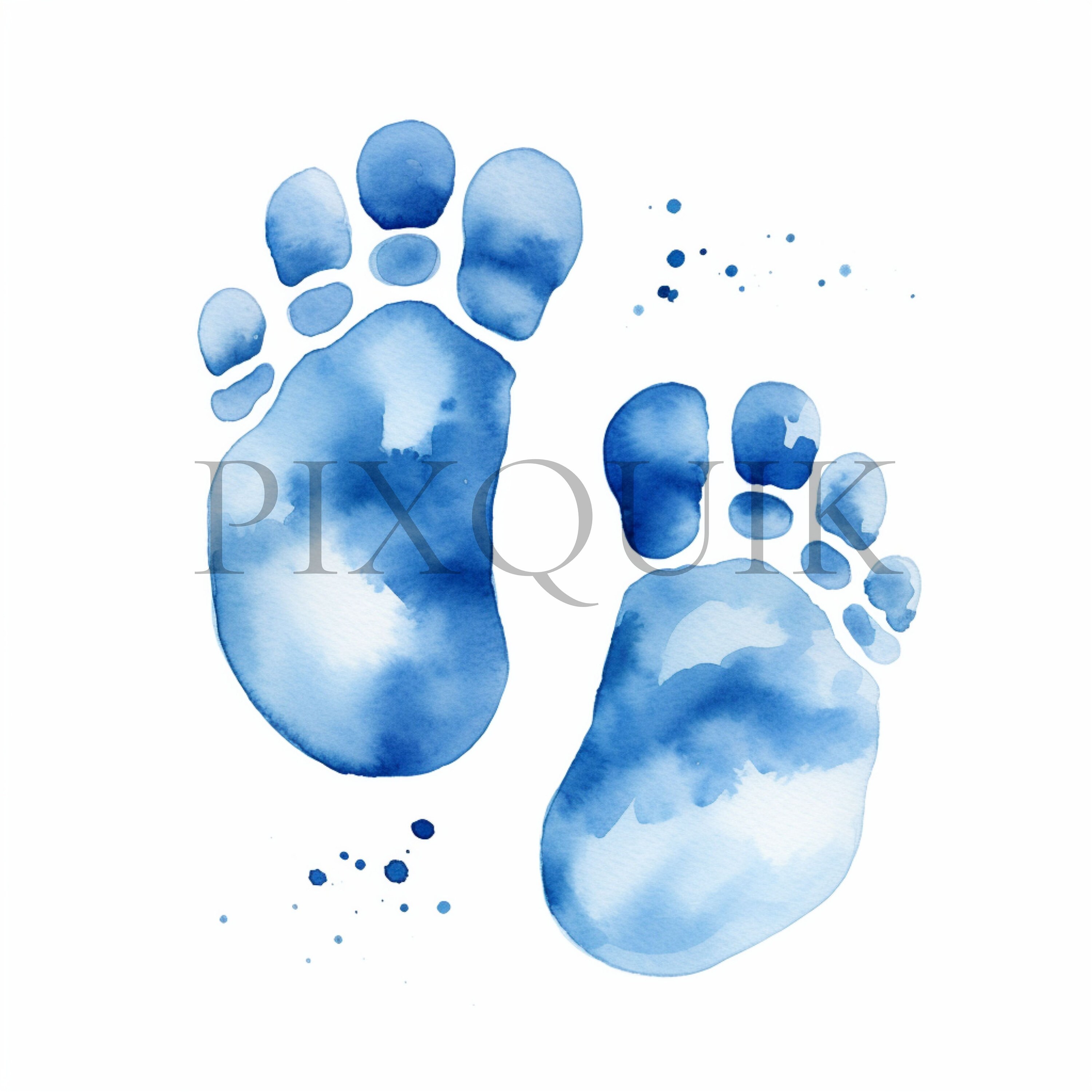 Watercolor Blue Baby Footprint Clipart Set High-quality Jpgs Digital ...
