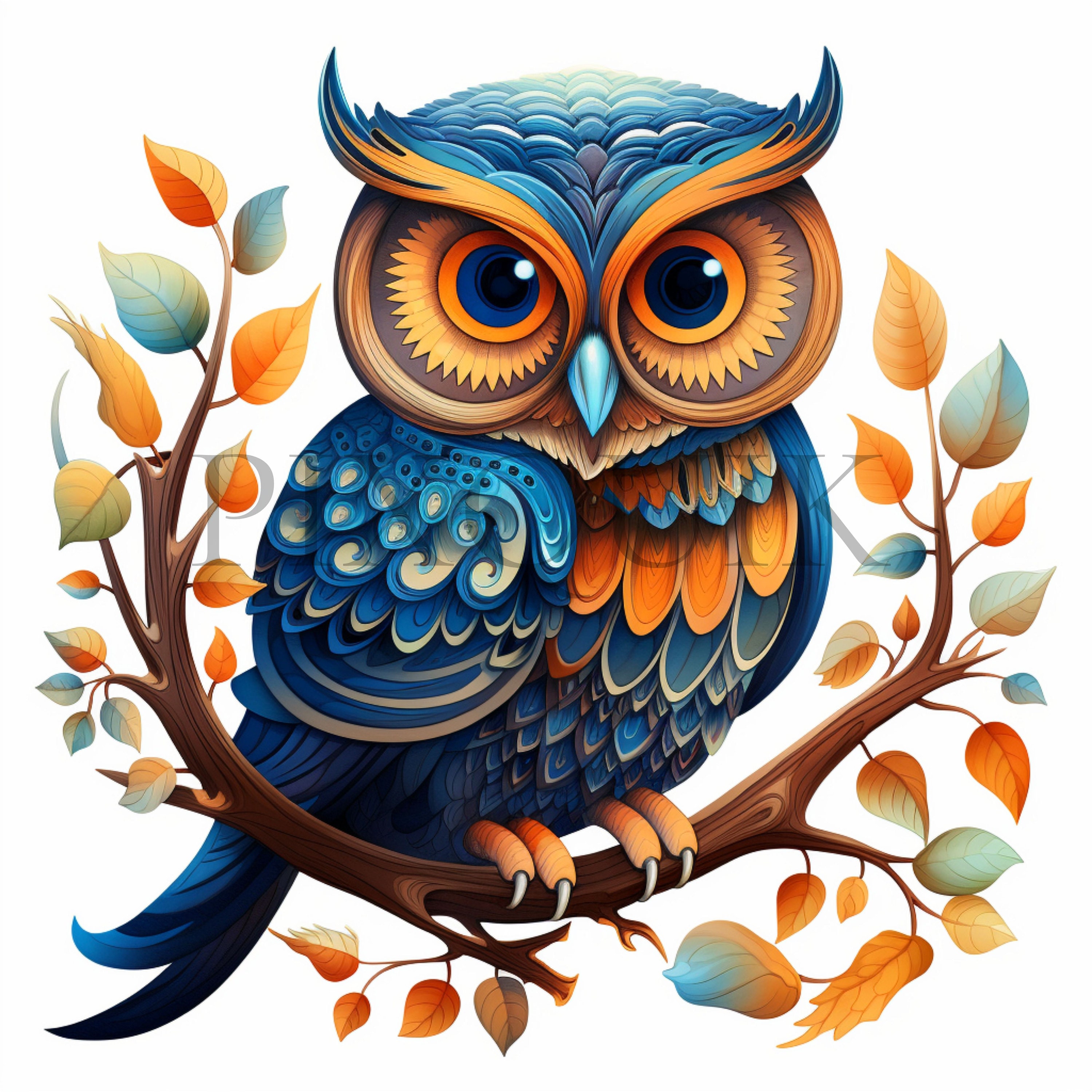 Whimsical Owl Clipart | Colorful Bird Illustration (jpgs) - Etsy