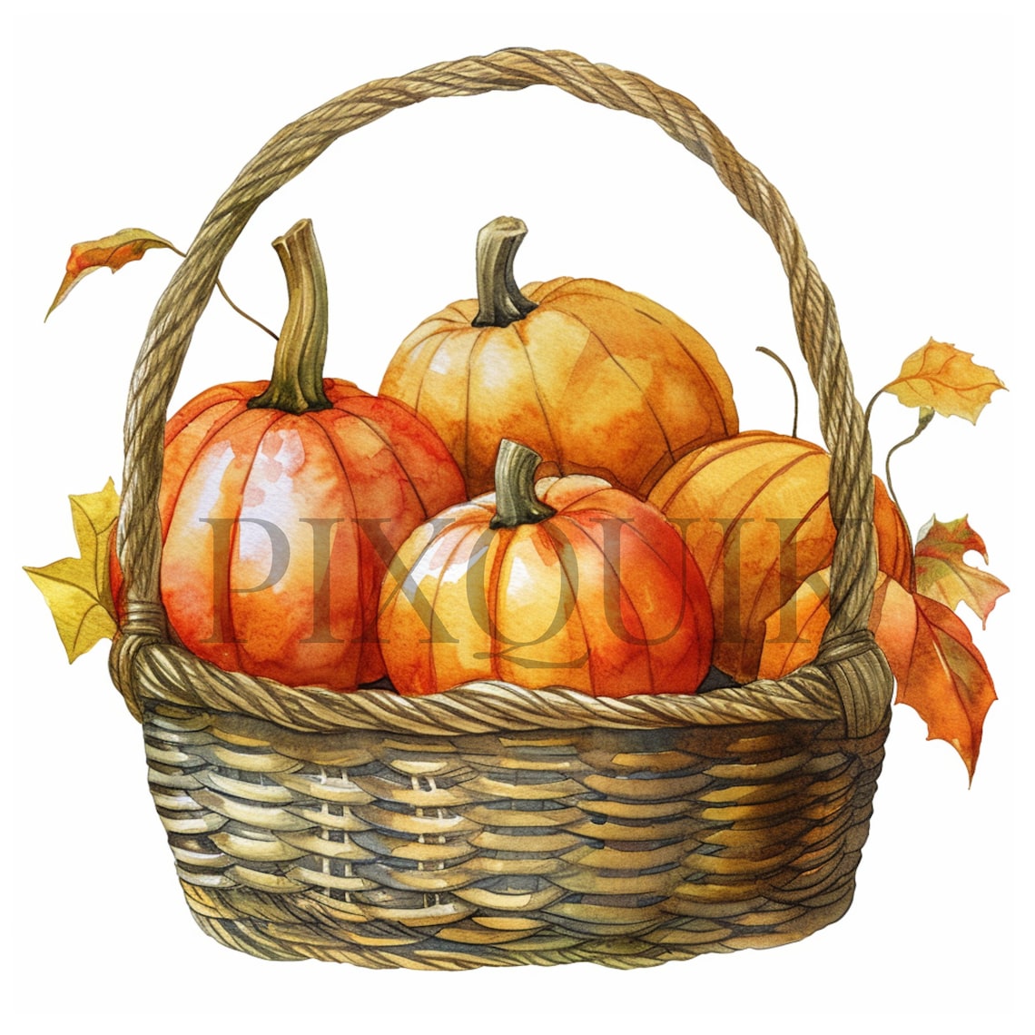 Watercolor Basket With Pumpkins Clipart 10 High-quality JPEG Images ...