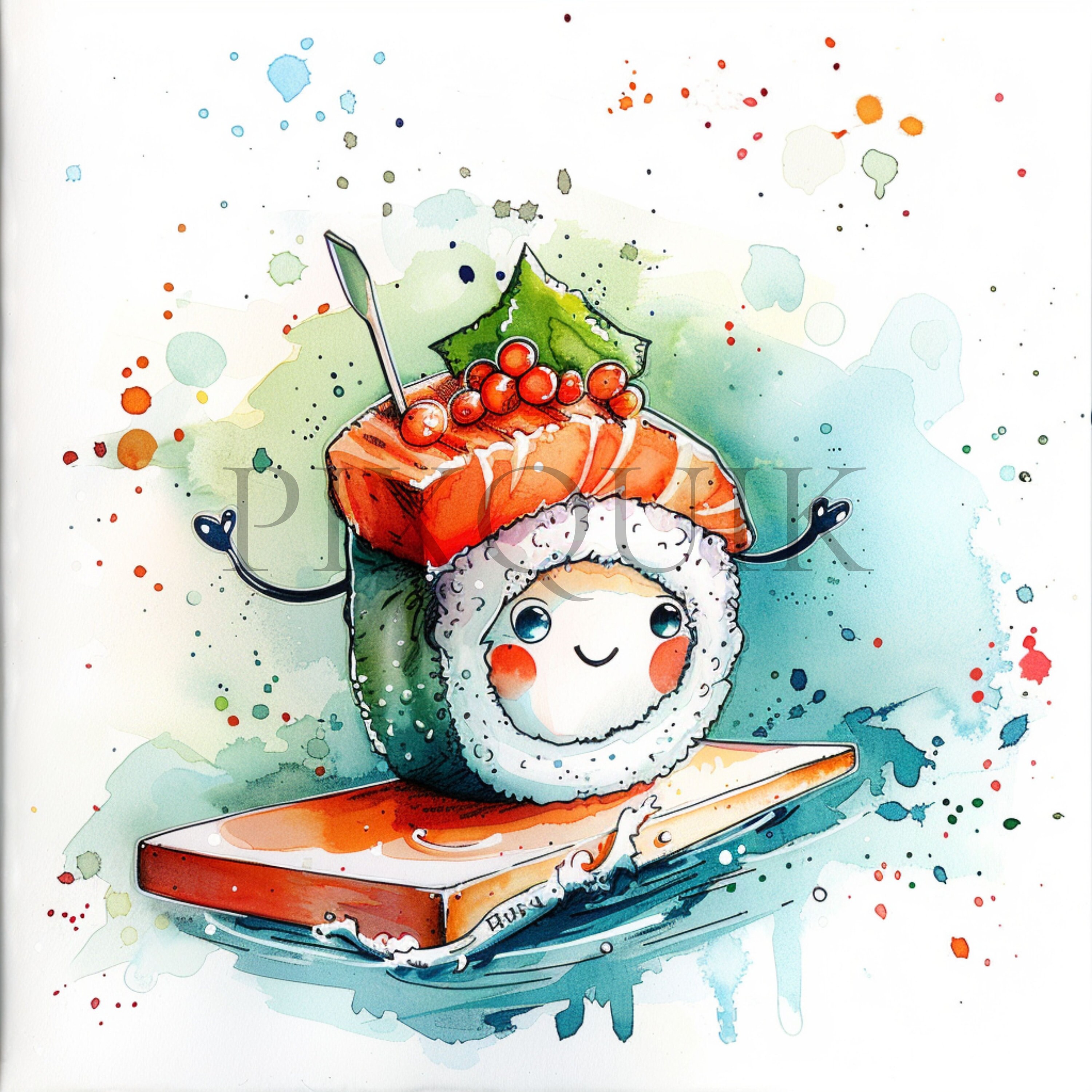 Watercolor Sushi Clipart Cartoon Sushi Watercolor Japanese Food Clipart ...