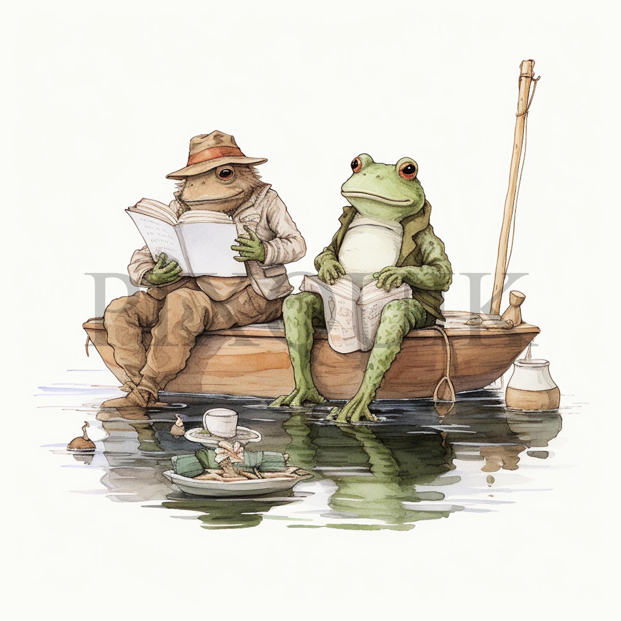 Frog and Toad Fishing Clipart: Whimsical Animal Art (digital Download ...