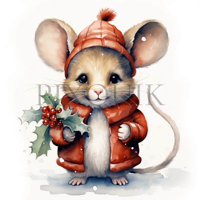 Christmas Mouse Clipart | Holiday Watercolor Graphics (digital Download ...