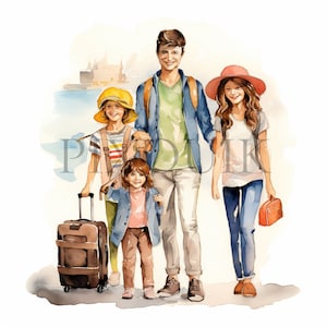 Family Travel Clipart | Watercolor Vacation Art (digital Download) - Etsy
