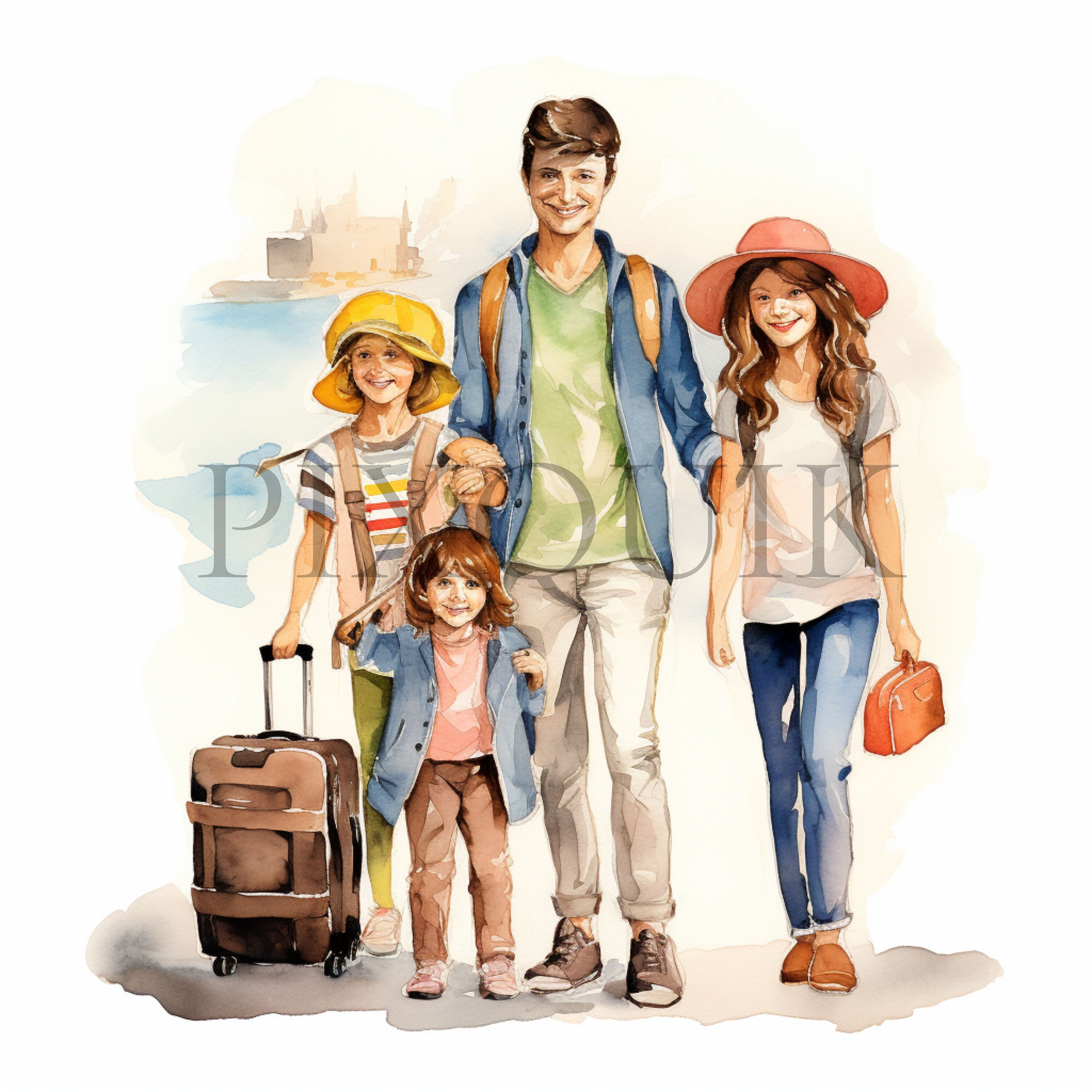 Family Travel Clipart | Watercolor Vacation Art (digital Download) - Etsy