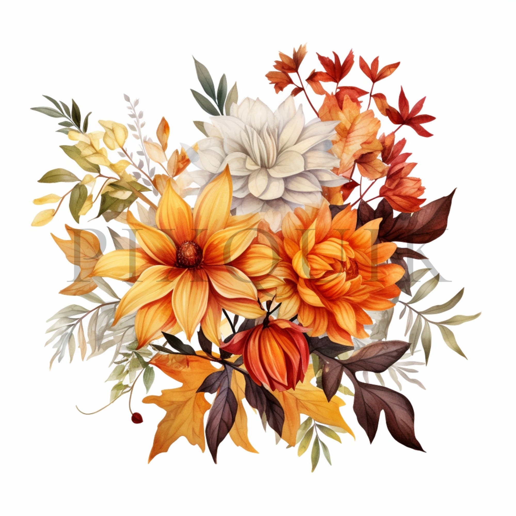 Autumn Flowers Clipart 10 High Quality Jpgs Digital Download Autumn ...